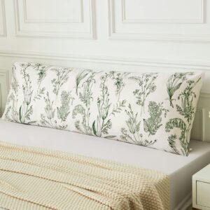 Green Flower Body Pillow Cover 20x54 Body Pillow Cover Dark Green Branches Flower Long Body Pillow Cover Country Style Farmhosue Decor Body Pillow Case Cover with Pocket Closure(Body,Branch)