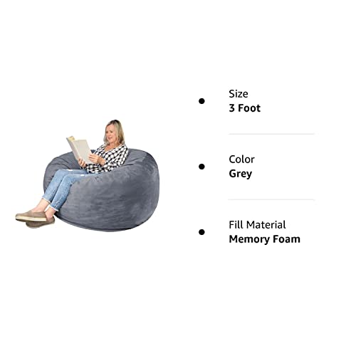 Large Bean Bag Chair for Adults/Kids with Filling, 3 ft Memory Foam Bean Bag Chairs with Filler Included, Ultra Soft Dutch Velvet Fabric, Bean Bag for Living Room - 3 Foot,Dark Gray