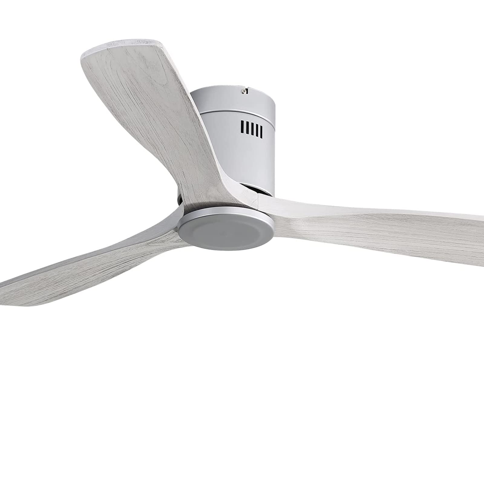 CACI Mall 52 Inch Low Profile Ceiling Fan No light DC 3 Carved Wood Fan Blade Flush Mount Ceiling Fan Without Light, Noiseless Reversible Motor Remote Control Silver