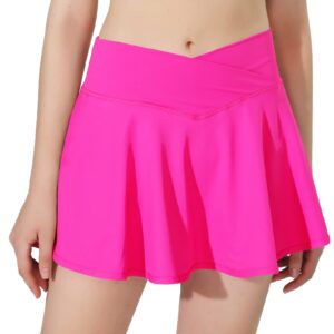 mcedar pleated crossover tennis skirt for women with pockets v high waisted crossbody flowy skirt athletic golf skort 041jxy-hot pink/cm