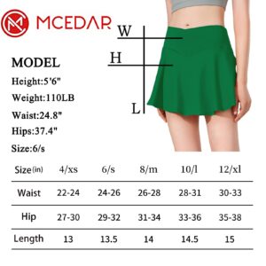 MCEDAR Pleated Crossover Tennis Skirt for Women with Pockets V High Waisted Crossbody Flowy Skirt Athletic Golf Skort 041jxy-Kelly Green/Cm