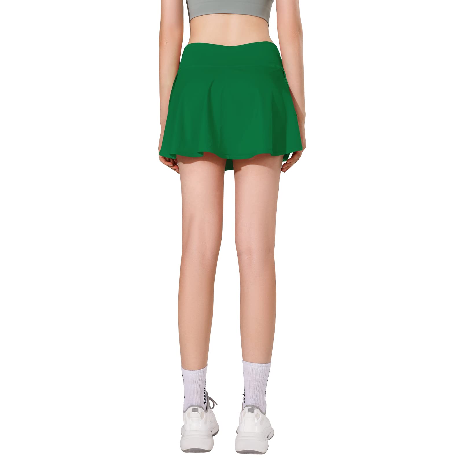 MCEDAR Pleated Crossover Tennis Skirt for Women with Pockets V High Waisted Crossbody Flowy Skirt Athletic Golf Skort 041jxy-Kelly Green/Cm