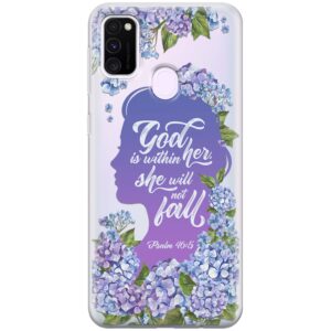 cavka phone case compatible with samsung galaxy a73 a72 5g a71 a54 a52 a42 a34 a32 a14 a11 print hydrangea flowers. quote flexible bible verse slim god is within her she will not fall psalm 46:5