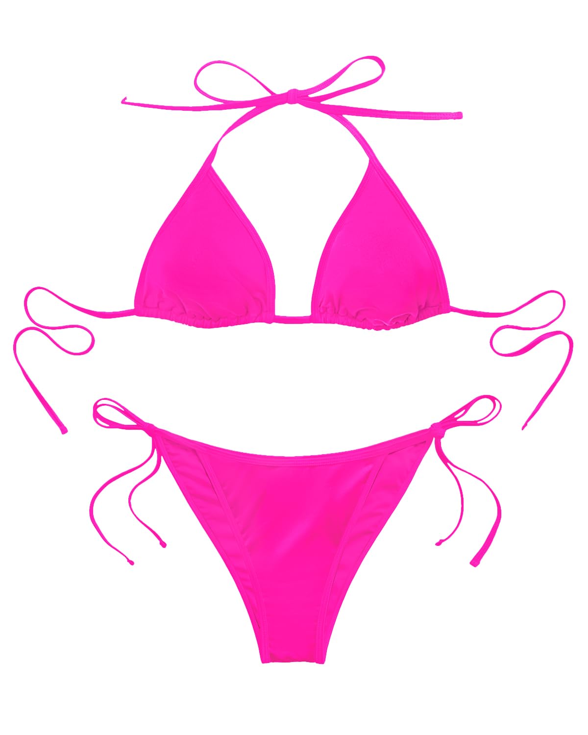 Tempt Me Hot Pink Women Triangle Bikini Sets String Halter Bathing Suits Sexy Two Piece Swimsuits Tie Side Bottom M