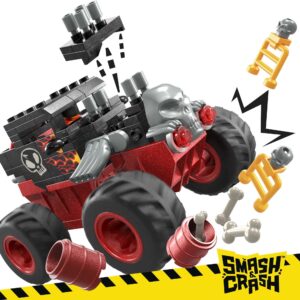 MEGA Hot Wheels Monster Trucks Toy Car Building Set, Smash & Crash Bone Shaker Crush Course with 151 Pieces, 1 Micro Figure Driver, Red, Age 5+ Years