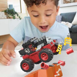 MEGA Hot Wheels Monster Trucks Toy Car Building Set, Smash & Crash Bone Shaker Crush Course with 151 Pieces, 1 Micro Figure Driver, Red, Age 5+ Years