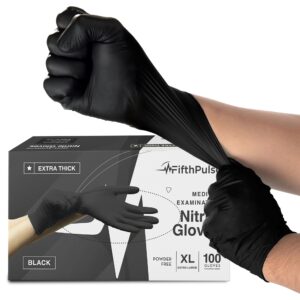 disposable black nitrile gloves large 100 count - extra thick 4.5 mil - powder and latex free rubber gloves - surgical medical exam gloves - food safe cooking gloves