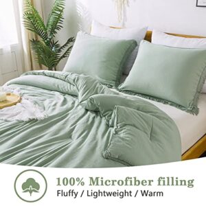 Andency Comforter King Size Bed Set Sage Green, 3 Pieces Boho Lightweight Winter Bedding Comforters & Sets, All Season Soft Tassel Bed Set (104x90In Comforter & 2 Pillowcases)