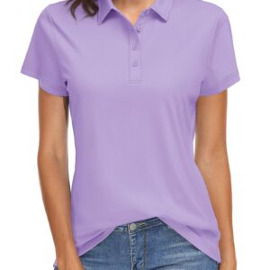 TACVASEN Women's Collared Shirts Short Sleeve UV Protection Sun Shirts Quick Dry Work Shirts Casual Shirts Womens Golf Shirt Light Purple