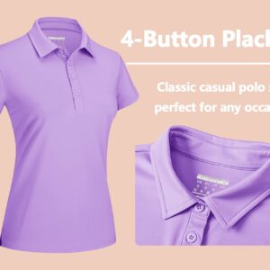 TACVASEN Women's Collared Shirts Short Sleeve UV Protection Sun Shirts Quick Dry Work Shirts Casual Shirts Womens Golf Shirt Light Purple