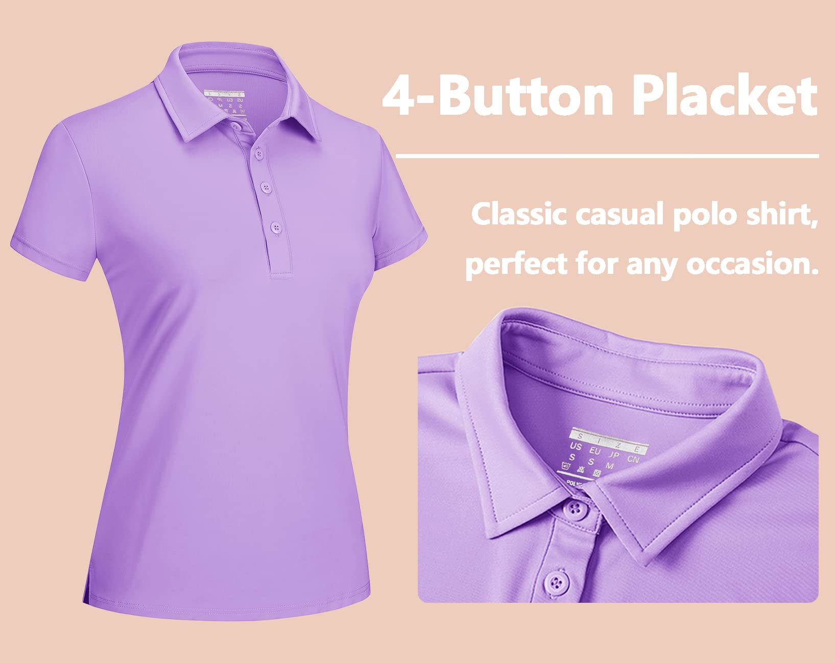 TACVASEN Women's Collared Shirts Short Sleeve UV Protection Sun Shirts Quick Dry Work Shirts Casual Shirts Womens Golf Shirt Light Purple