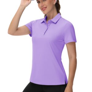 TACVASEN Women's Collared Shirts Short Sleeve UV Protection Sun Shirts Quick Dry Work Shirts Casual Shirts Womens Golf Shirt Light Purple