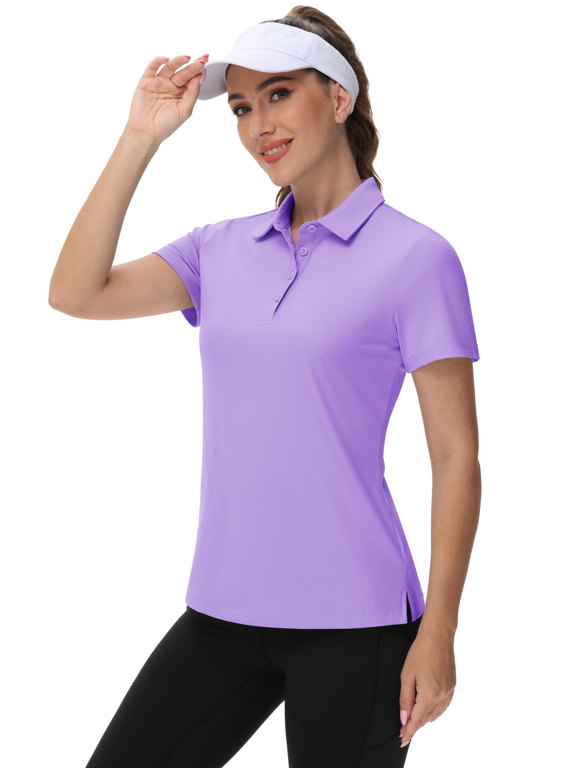 TACVASEN Women's Collared Shirts Short Sleeve UV Protection Sun Shirts Quick Dry Work Shirts Casual Shirts Womens Golf Shirt Light Purple