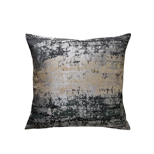 THE-TINOART Gold Splashed on Black Grey Throw Pillow Covers Reversed balck Velvet Decorative Pillow Cover for Bed Sofa Living Room Car 18 x 18 inch 1Piece