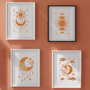 INFUNLY Wall Stencils for Painting 12X8 inches Reusable Star Moon Tile Stencil Walls Concrete Floor Stencils for Painting Patio Wall Cement Bathroom Floor Furniture