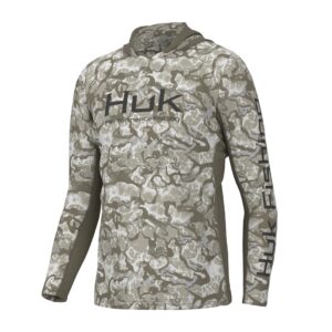 huk men's standard icon x pattern hoodie, fishing shirt with sun protection, inside reef-overland, large