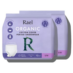 rael disposable underwear for women, organic cotton cover - incontinence pads, postpartum essentials, disposable underwear, unscented, maximum coverage (size s-m, 20 count)