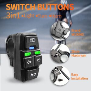 WUXING DK336 Electric Bike Scooter Light Switch 24V/36V/48V/60V/72V Ebike Lamp and Horn Switch DK336 for Motorcycle Button can Control Turn Signal Light