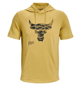 under armour men's project rock terry bull short sleeve hoodie shirt, field yellow / academy-760, medium