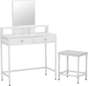 lavievert vanity set with detachable mirror, makeup vanity dressing table for bedroom, dresser desk writing desk with stool, 2 drawers & storage shelves for women girls - white