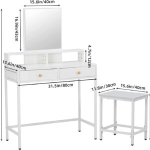 LAVIEVERT Vanity Set with Detachable Mirror, Makeup Vanity Dressing Table for Bedroom, Dresser Desk Writing Desk with Stool, 2 Drawers & Storage Shelves for Women Girls - White