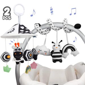 toy life 2 pack hanging baby toys 0-6 months, car seat spiral toys for babies 0-6 months, crib toys hanging newborn toys black and white hanging stroller activity toy for babies, infant carseat toys