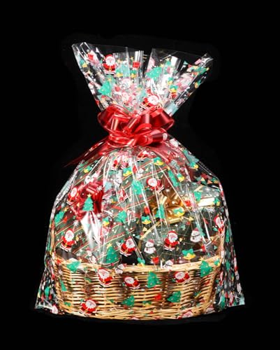 shareluck 100ft x 31.5’’ Christmas Cellophane Wrap Roll - Xmas Cellophane Wrap for Christmas to Wrap Gift Basket, Treat, Wine, Party Decoration. (31.5 Fold into 16”)