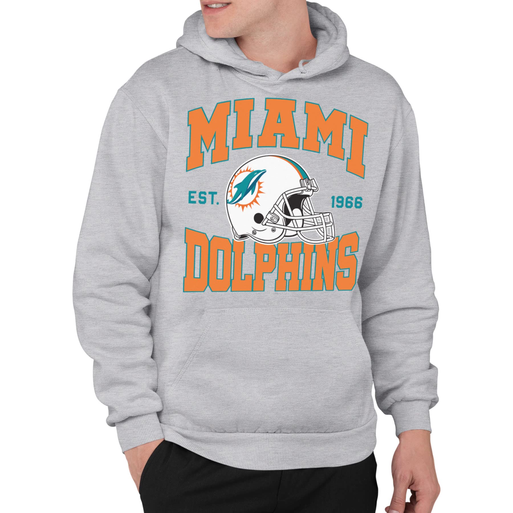 Junk Food Clothing x NFL - Miami Dolphins - Team Helmet - Unisex Adult Pullover Fleece Hoodie for Men and Women - Size Large