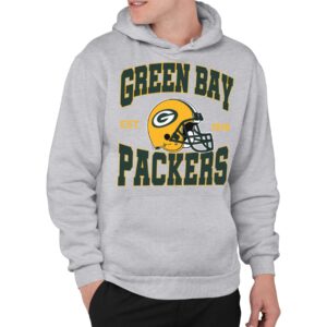 junk food clothing x nfl - green bay packers - team helmet - unisex adult pullover fleece hoodie for men and women - size xx-large