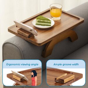 Sofa Armrest Tray, Arm Table Sofa Arm Tray Clip on Tray Table, Sofa Tray Table for Couch, Folding Snack Table with 360 Rotating Phone Bracket, Non-slip/Flexible with Different Armrest Shapes and Width