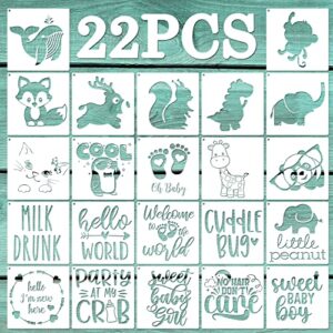 22 pack cute baby shower stencils for onesie decorating kit, boy girl shirt fabric stencils for clothes phrases mixed animals pattern templates for onesies bibs bodysuit bags shirts shoes (baby)