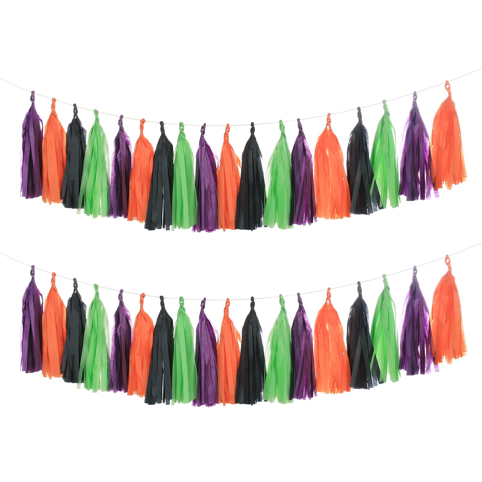 Mefuny 20PCS Orange Black Purple Green Tassel Garland Tissue Paper Tassel Banner Decoration for Halloween, Tassel DIY Party Garland, Birthday Party, Baby Shower, Festival