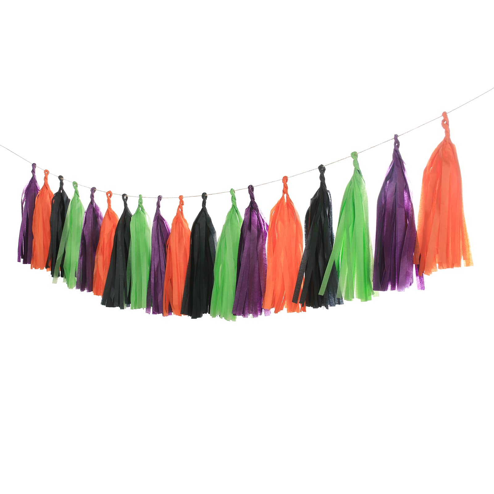 Mefuny 20PCS Orange Black Purple Green Tassel Garland Tissue Paper Tassel Banner Decoration for Halloween, Tassel DIY Party Garland, Birthday Party, Baby Shower, Festival