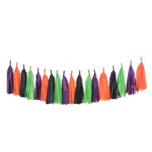 Mefuny 20PCS Orange Black Purple Green Tassel Garland Tissue Paper Tassel Banner Decoration for Halloween, Tassel DIY Party Garland, Birthday Party, Baby Shower, Festival