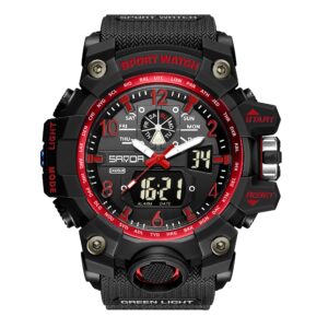 kxaito men's watches sports outdoor waterproof military watch date multi function tactics led face alarm stopwatch for men 3169 (red_band)