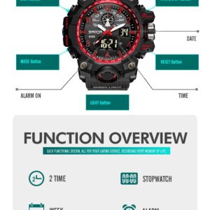 KXAITO Men's Watches Sports Outdoor Waterproof Military Watch Date Multi Function Tactics LED Face Alarm Stopwatch for men 3169 (Red_Band)