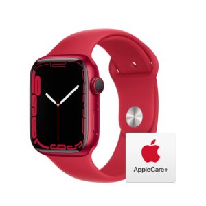 apple watch series 7 [gps 45mm] smart watch w/ (product) red aluminum case with (product) red sport band. fitness tracker, blood oxygen & ecg apps, always-on retina display, water resistant applecare