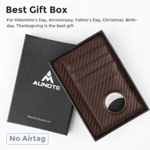 Aunote Wallet Airtag, Slim Airtag Wallet Men with Genuine Leather, RFID Blocking Smart Apple Air Tag Wallet, Thin Minimalist Front Pocket Card Holder Wallets Men Women Gifts-Carbon Fiber Brown