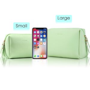 Large Vegan Leather Makeup Bag Zipper Pouch Travel Cosmetic Organizer for Women (Large, Green)