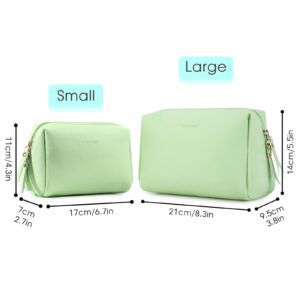 Large Vegan Leather Makeup Bag Zipper Pouch Travel Cosmetic Organizer for Women (Large, Green)