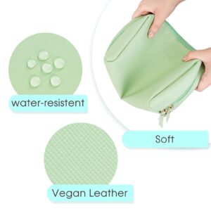 Large Vegan Leather Makeup Bag Zipper Pouch Travel Cosmetic Organizer for Women (Large, Green)