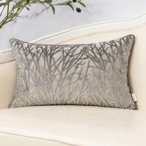 yangest grey throw pillow cover velvet cushion cover branches rectangular pillowcase for sofa couch bedroom living room, 12x20 inch