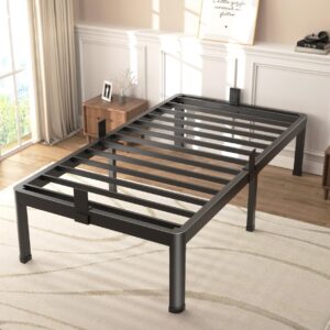 fuiobyvv twin bed frames with round corner edge legs, 14 inch high 3500 lbs heavy duty metal platform bed frame twin size, no box spring needed/non-slip/steel slat support/noise free