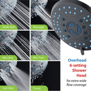 AquaCare As-Seen-On-TV High Pressure 48-setting Rain & Handheld 3-way Shower Head Combo - Anti-clog Nozzles/Tub, Tile & Pet Power Wash/Extra Long 6 ft. Stainless Steel Hose/Matte Black Finish