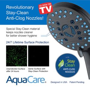 AquaCare As-Seen-On-TV High Pressure 48-setting Rain & Handheld 3-way Shower Head Combo - Anti-clog Nozzles/Tub, Tile & Pet Power Wash/Extra Long 6 ft. Stainless Steel Hose/Matte Black Finish