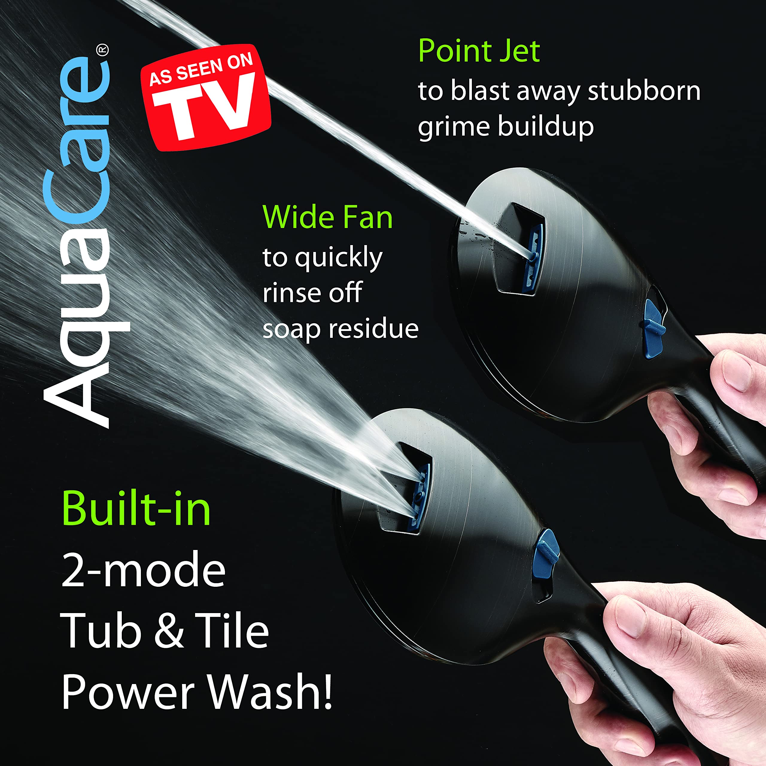 AquaCare As-Seen-On-TV High Pressure 48-setting Rain & Handheld 3-way Shower Head Combo - Anti-clog Nozzles/Tub, Tile & Pet Power Wash/Extra Long 6 ft. Stainless Steel Hose/Matte Black Finish