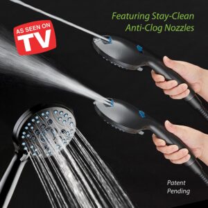 AquaCare As-Seen-On-TV High Pressure 48-setting Rain & Handheld 3-way Shower Head Combo - Anti-clog Nozzles/Tub, Tile & Pet Power Wash/Extra Long 6 ft. Stainless Steel Hose/Matte Black Finish