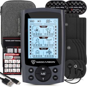 tens unit muscle stimulator, electronic pms pulse massager machine for shock physical therapy, back pain relief, sciatica and shoulder recovery, gray