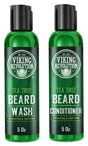 viking revolution tea tree oil beard wash and beard conditioner for men - natural beard softener set with argan oil, vitamin e and ginseng - tea tree beard shampoo and conditioner set (5 oz)