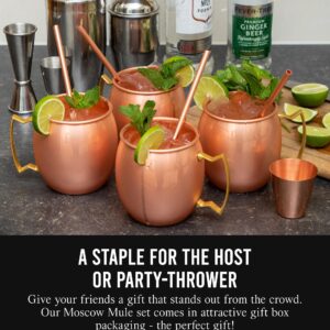 will's Moscow Mule Copper Mugs - Set of 4-100% Pure Solid Copper Mugs - 16 oz Premium Gift Set with 4 Cocktail Copper Straws, Shot Glass and Recipe Booklet (Set of 4)